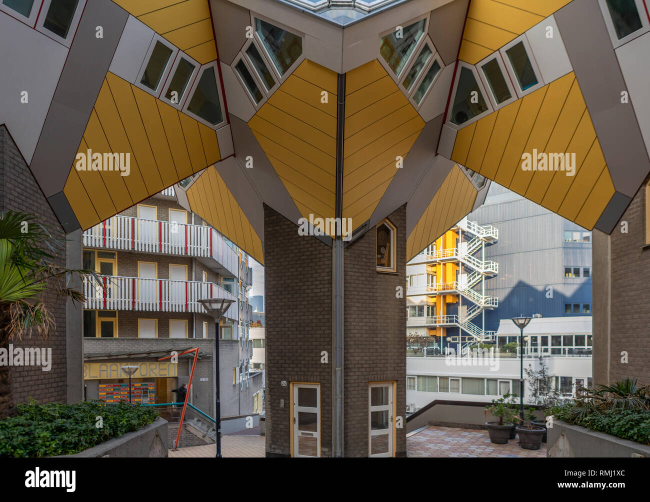 Partial view of the famous tilted cube houses in The Netherlands with ...