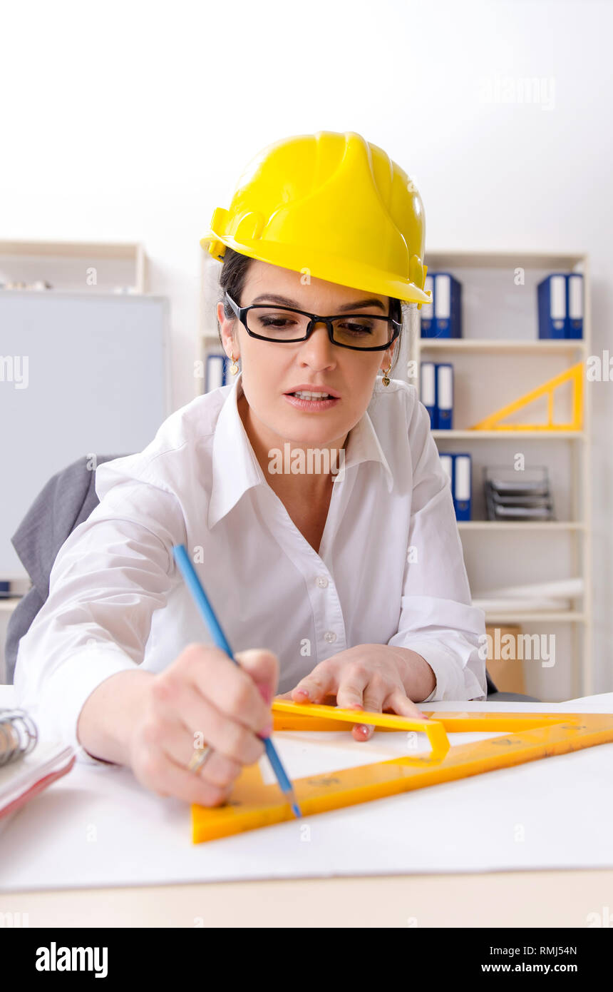 Female architect drafting blueprint ruler hi-res stock photography and ...