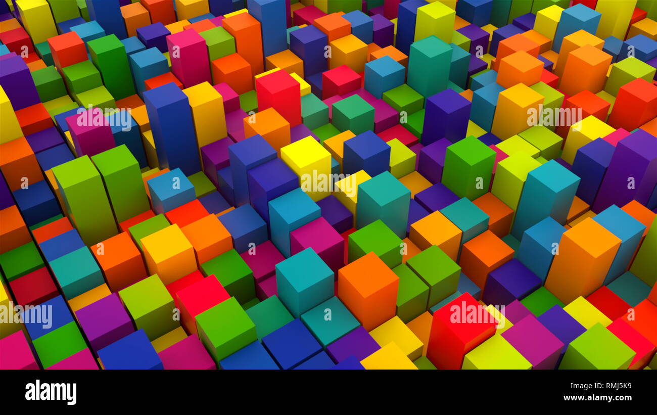 3d render background with many rows of bright colorful cubes, computer ...