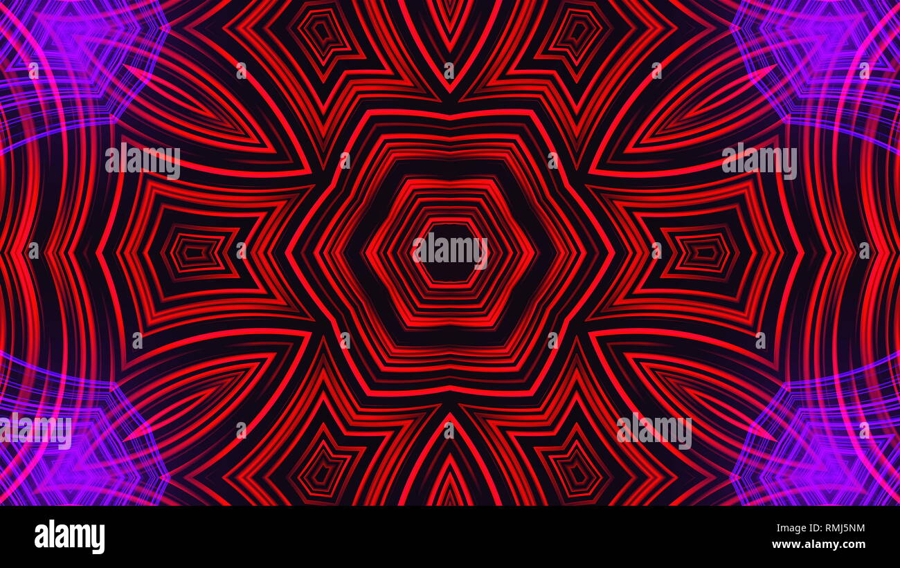 Beautiful abstract symmetry kaleidoscope with shiny neon lines, 3d render backdrop, computer ...