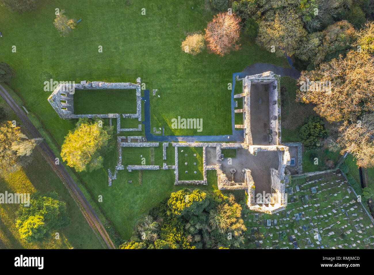 Aerial drone photos of Grey Abbey monastery Greyabbey Stock Photo - Alamy