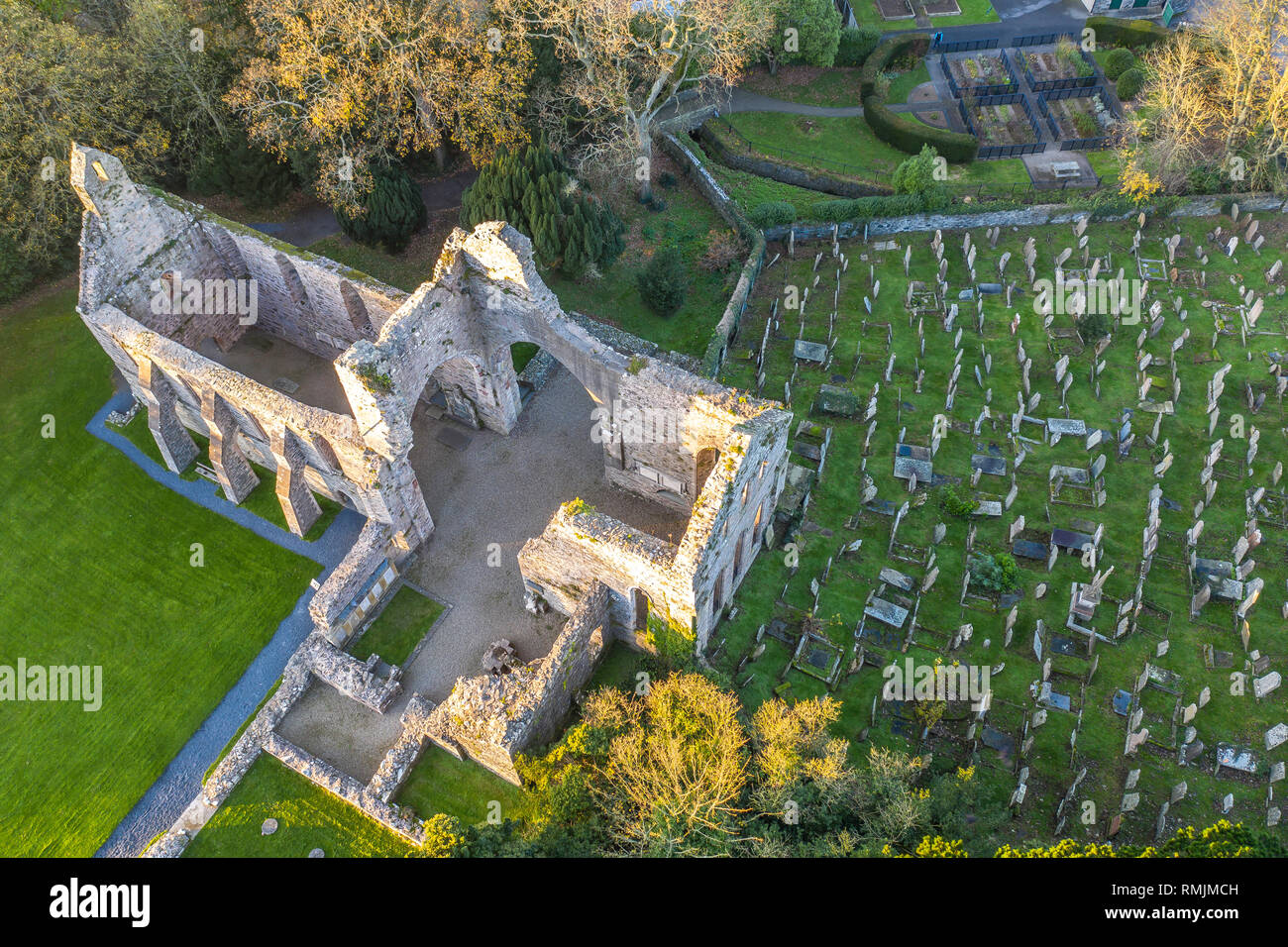 Aerial drone photos of Grey Abbey monastery Greyabbey Stock Photo - Alamy
