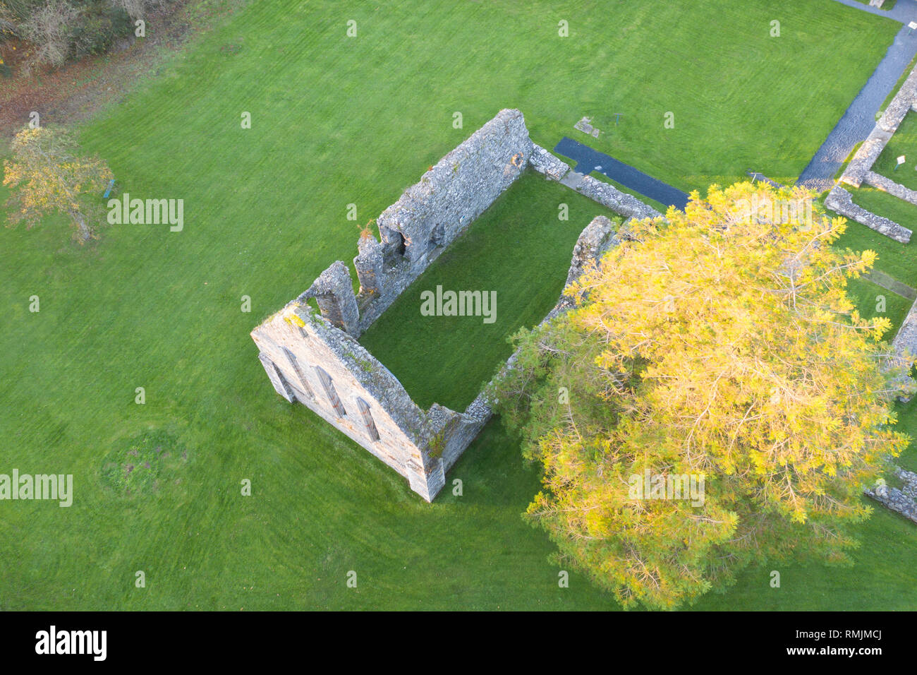 Aerial drone photos of Grey Abbey monastery Greyabbey Stock Photo - Alamy