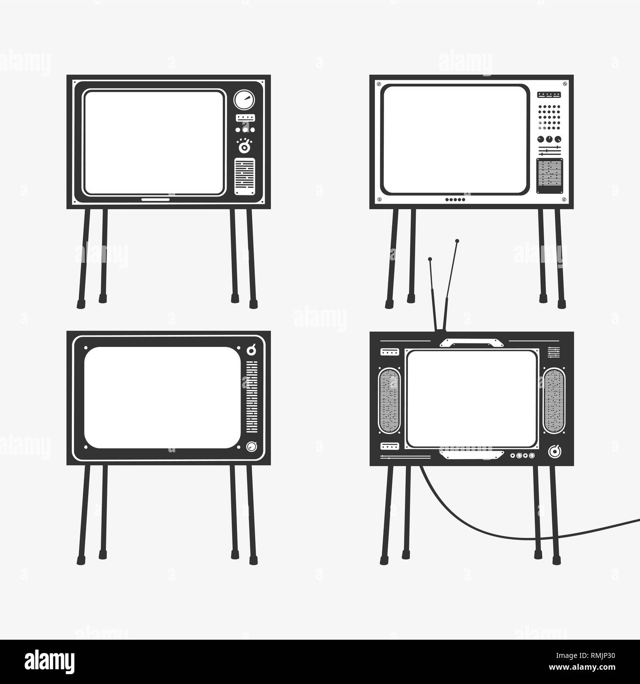 Set retro flat icons Black and White Stock Photos & Images - Alamy