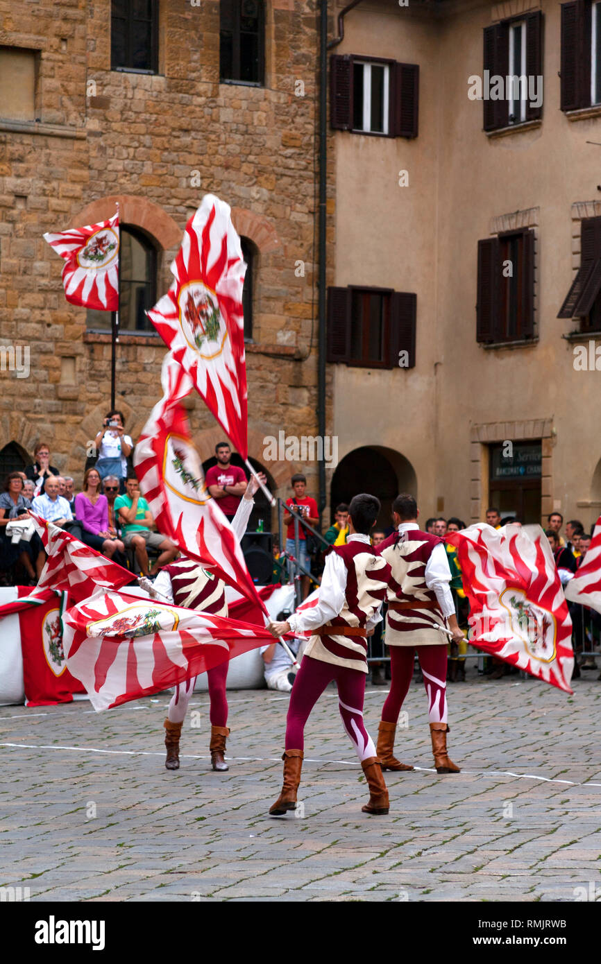 Volterra Italy Europe flag throwing competition. Volterra Hill town ...