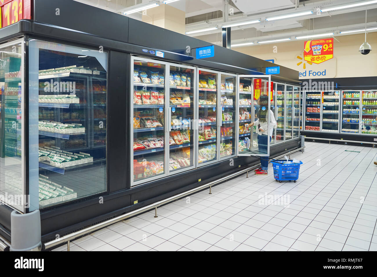 SHENZHEN, CHINA - CIRCA MAY, 2016: inside of Walmart store. Wal-Mart ...