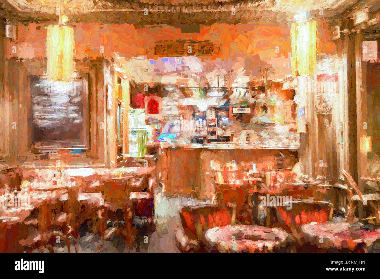 Inside of a cafe in Paris at night Stock Photo - Alamy