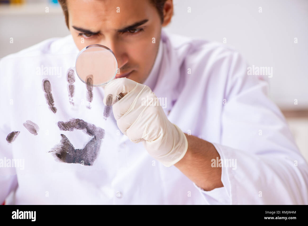 Forensic expert studying fingerprints in the lab Stock Photo - Alamy