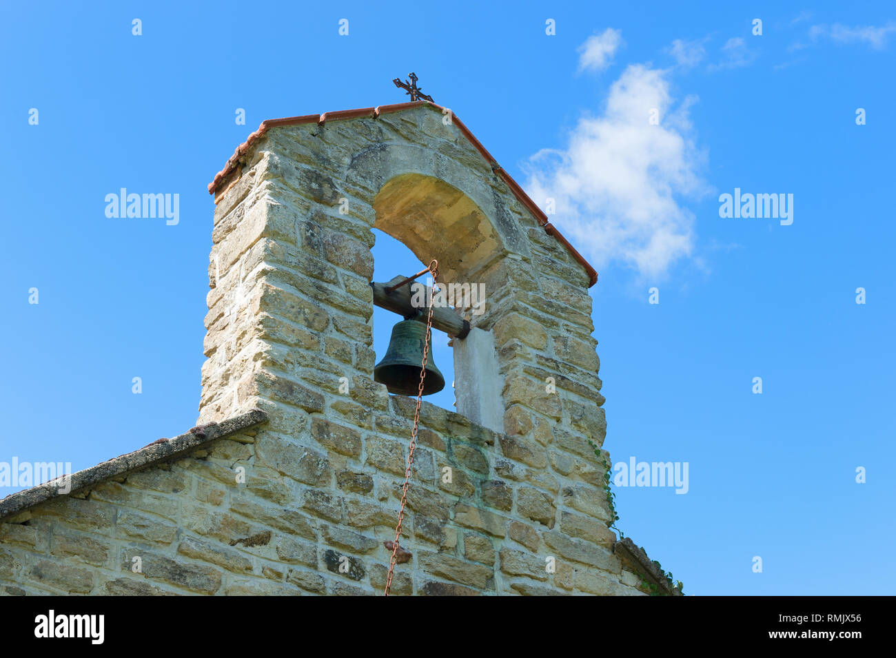 Detail Typical Medieval chapel with bell in French village in Limousin ...