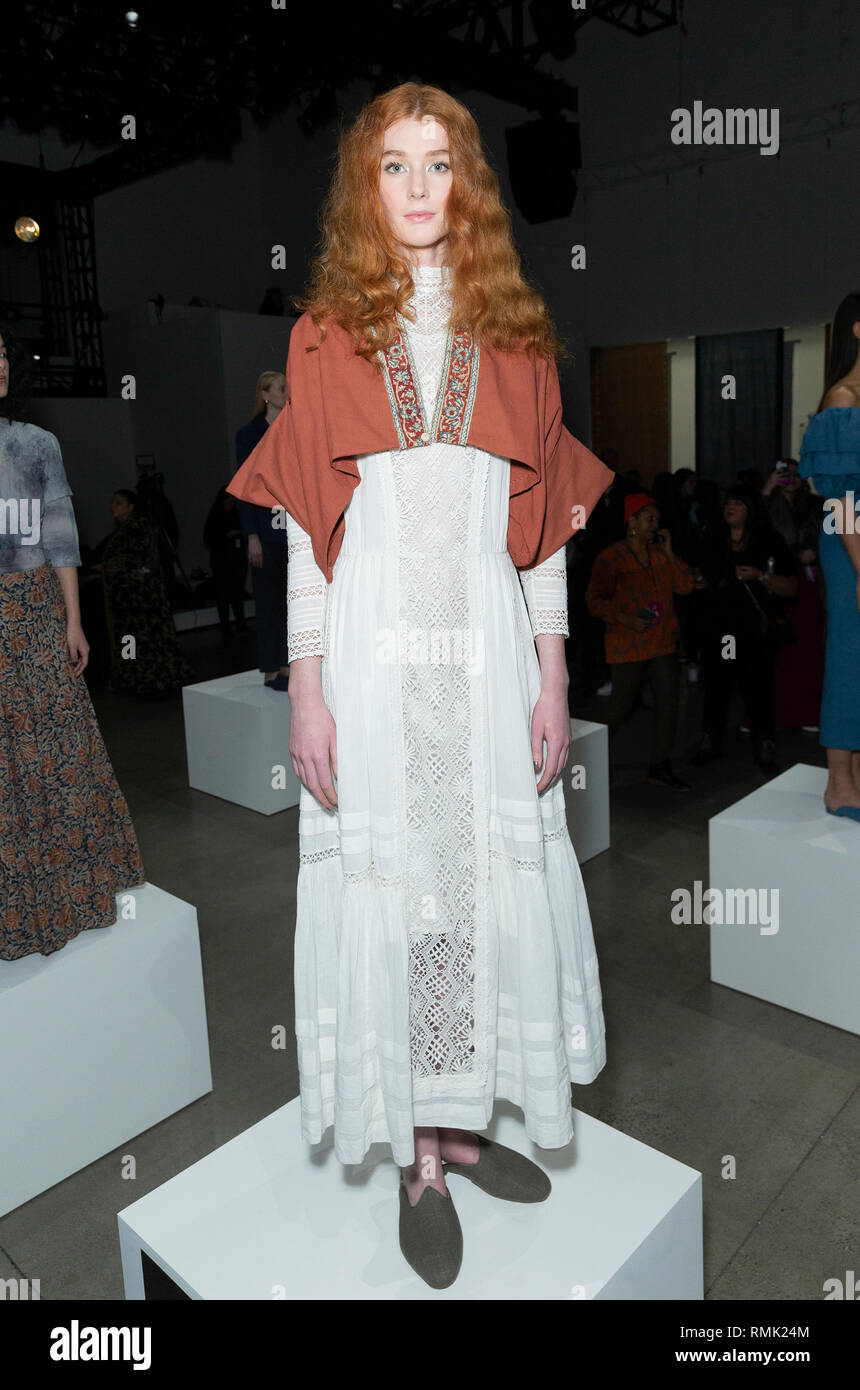 United States. 13th Feb, 2019. Model shows off Mimi Prober dress at ...