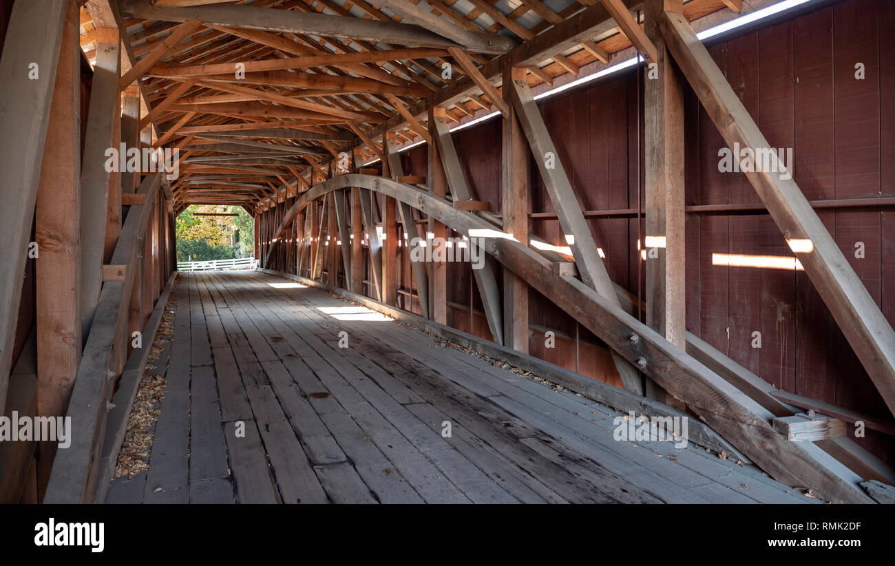 Interior of Covered Bridge with Burr Arch Trusses Stock Photo - Alamy