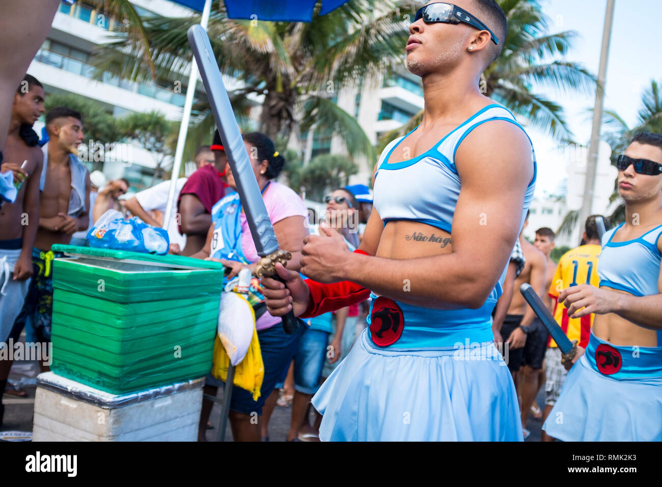 RIO DE JANEIRO - JANUARY 20, 2015: Young Brazilian men wear matching ...