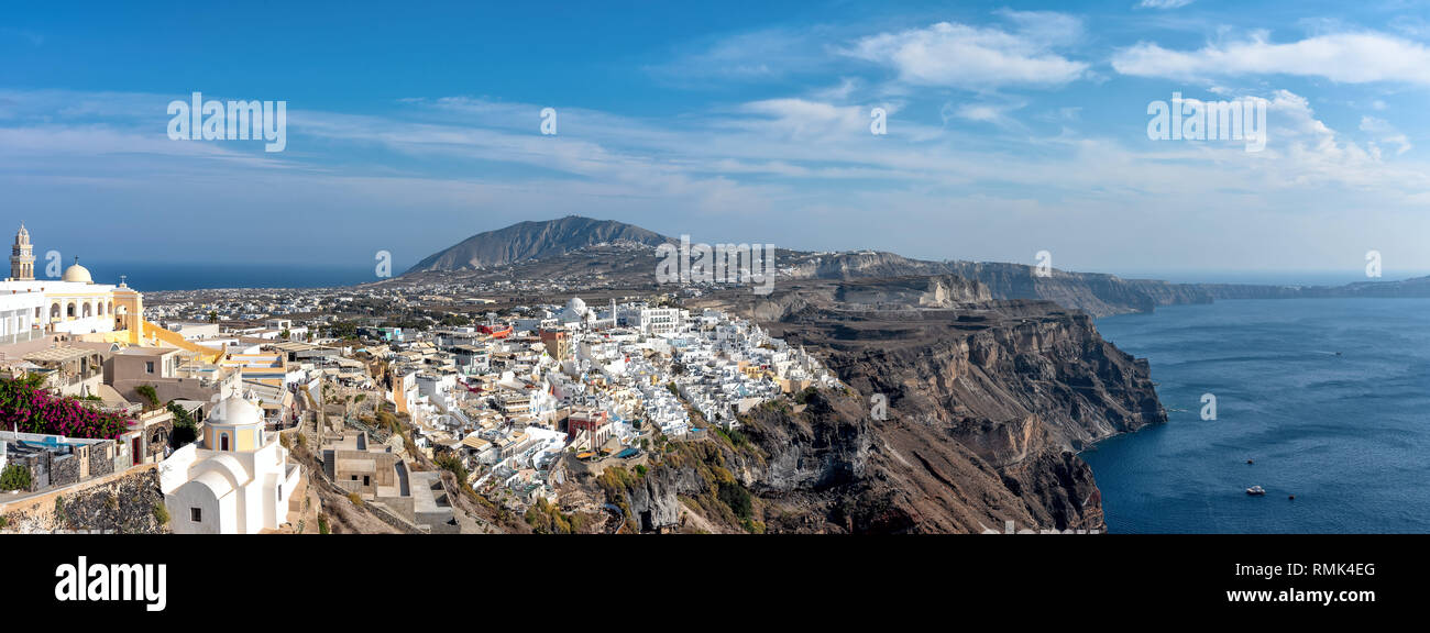 View of Thira village - Aegean sea - Santorini island - Greece Stock ...