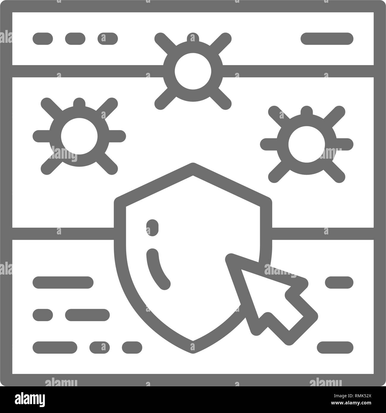 Website with shield, browser antivirus, cyber protection line icon ...