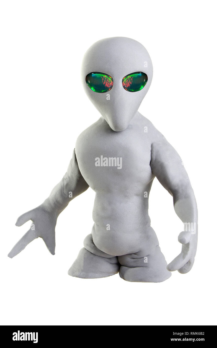 gray alien made of clay on a white background Stock Photo - Alamy