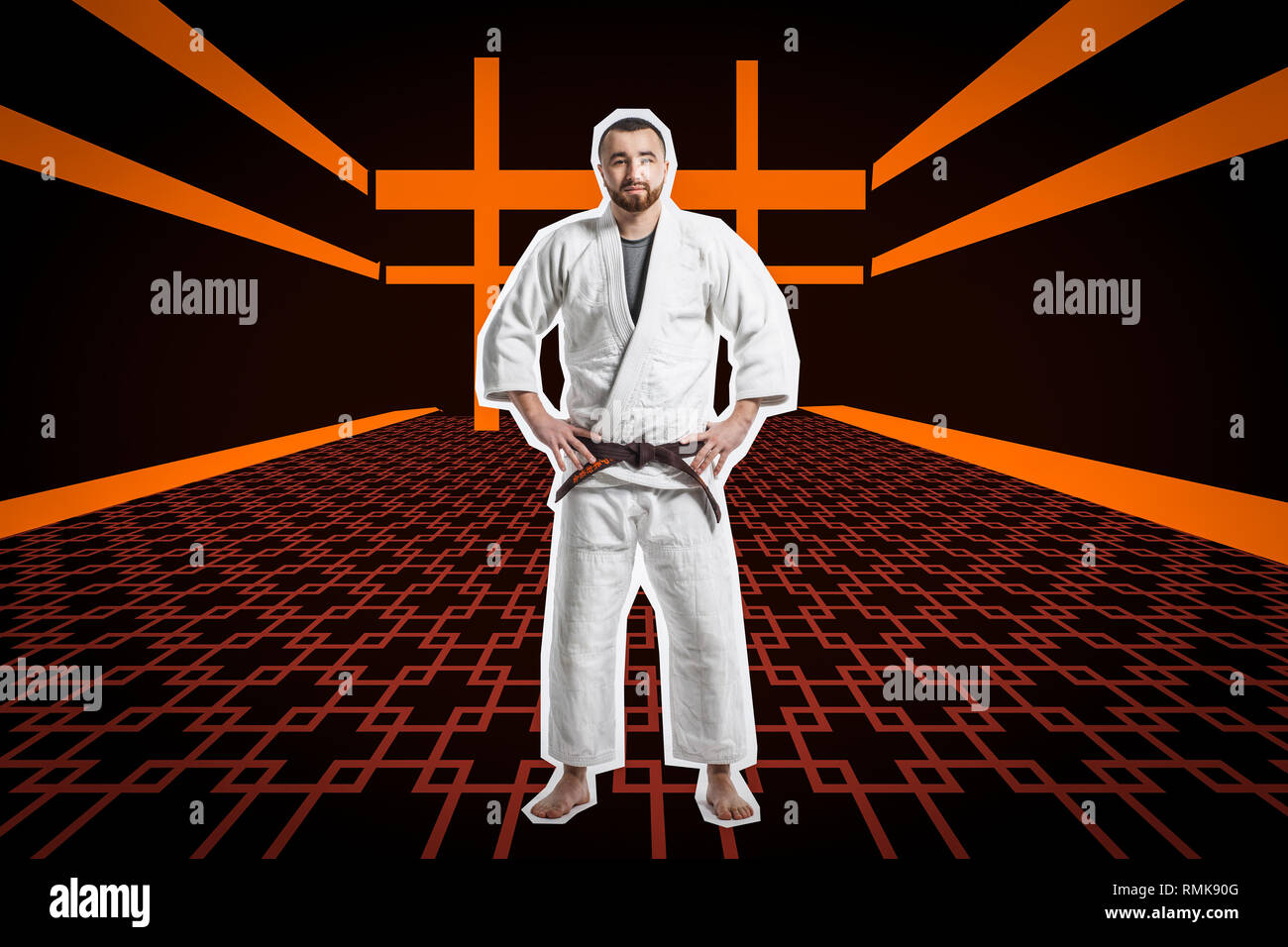 Сontemporary portrait a young man in white kimono in white kimono for ...