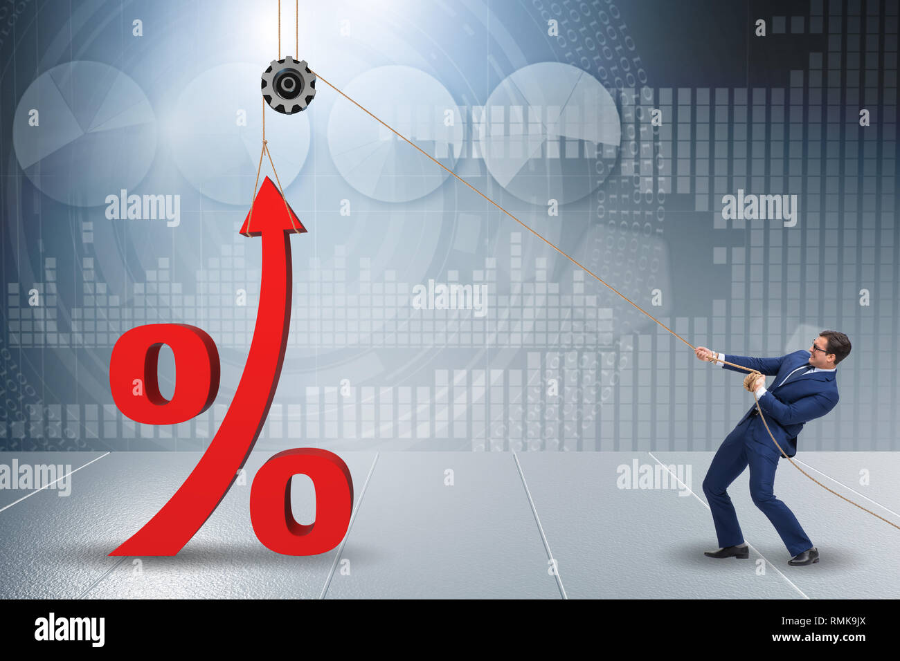 Businessman increasing interest rate in market Stock Photo - Alamy