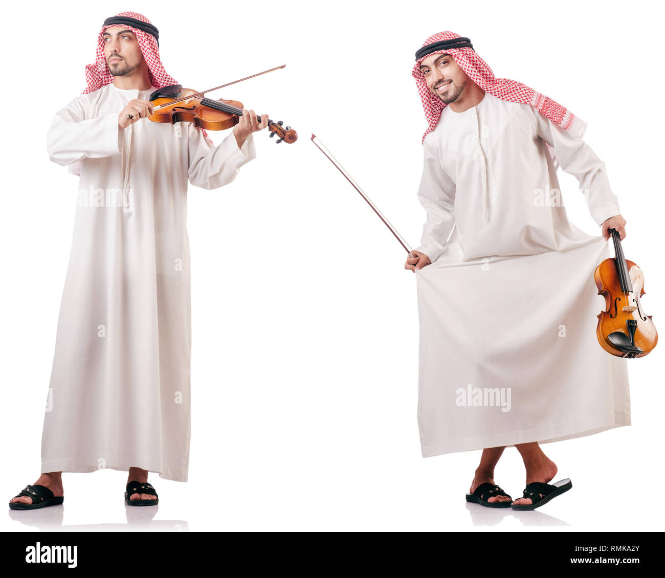 Arab man playing violin isolated on white Stock Photo - Alamy