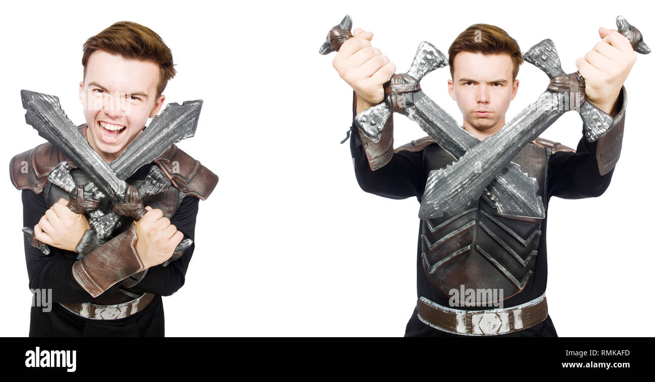 Young funny man in armour suit Stock Photo - Alamy