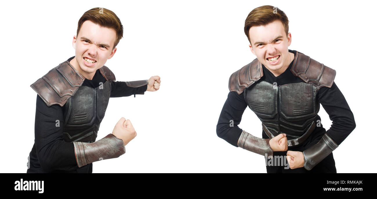 Young funny man in armour suit Stock Photo - Alamy