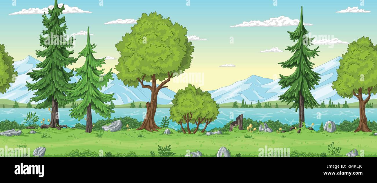 Landscape river forest mountains Stock Vector Images - Alamy