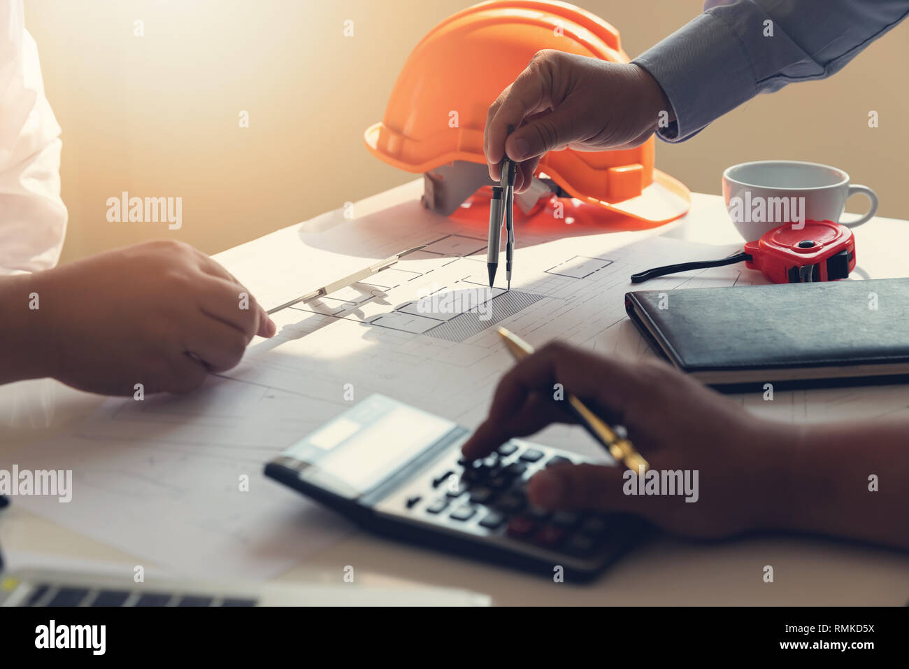 Engineer and Architect concept, Engineer Architects office team working ...