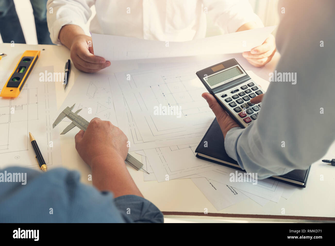 Engineer and Architect concept, Engineer Architects office team working ...