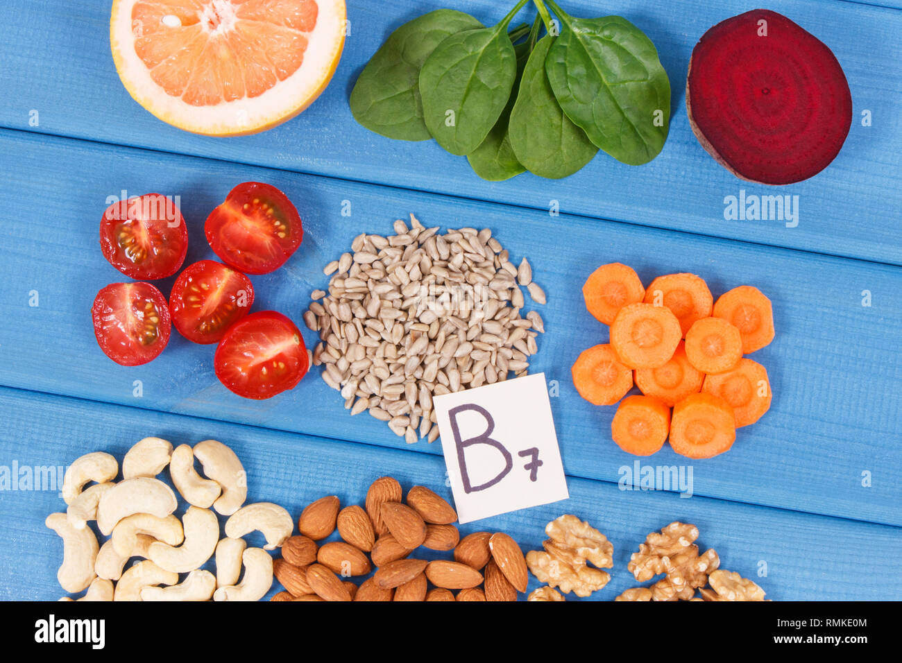 Healthy products and ingredients as source vitamin B7, dietary fiber ...