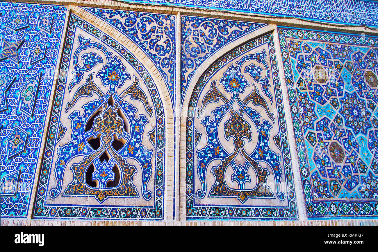 The outer wall of the South portal of historical Jameh Mosque is ...