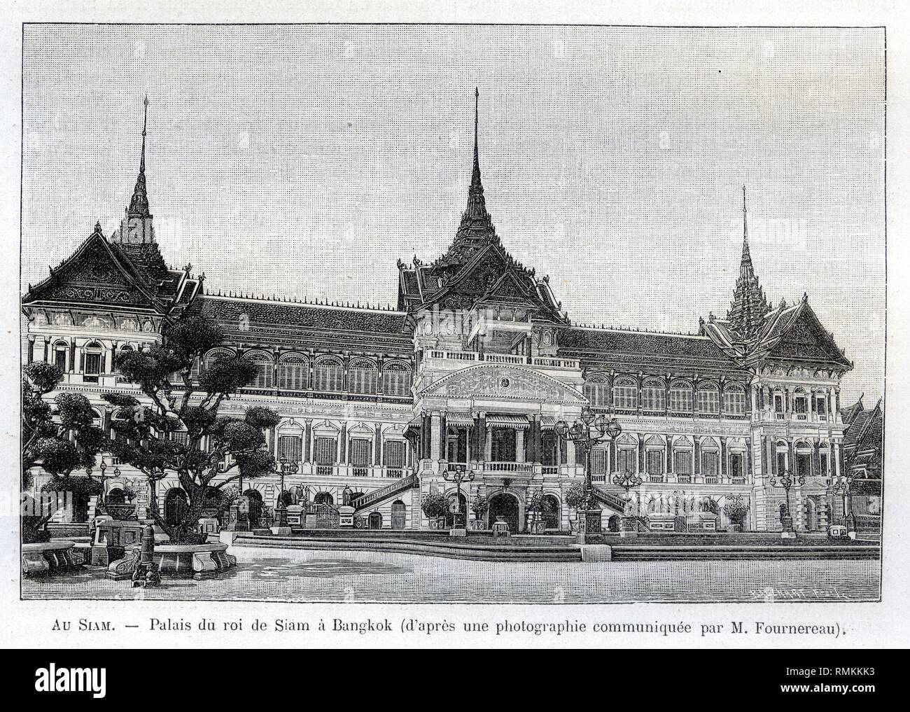 Siam palace of Siam king in Bangkok, photograph by Mr. Fournereau Stock ...