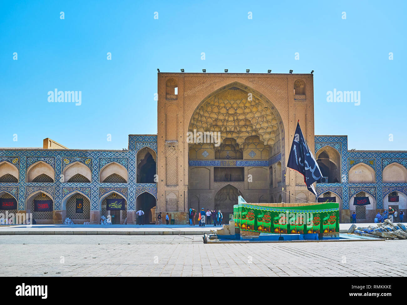 ISFAHAN, IRAN - OCTOBER 21, 2017: The carved brick East portal of Jameh ...