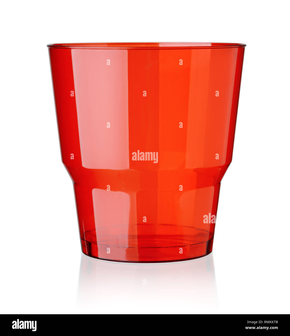 Red empty transparent plastic cup isolated on white Stock Photo - Alamy