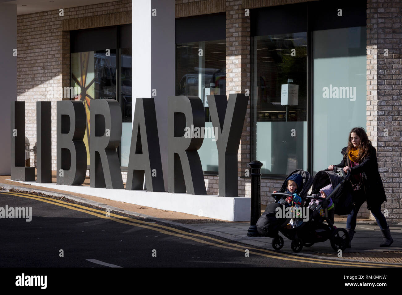 The lettering outside Southwark's newest library, near East Dulwich ...
