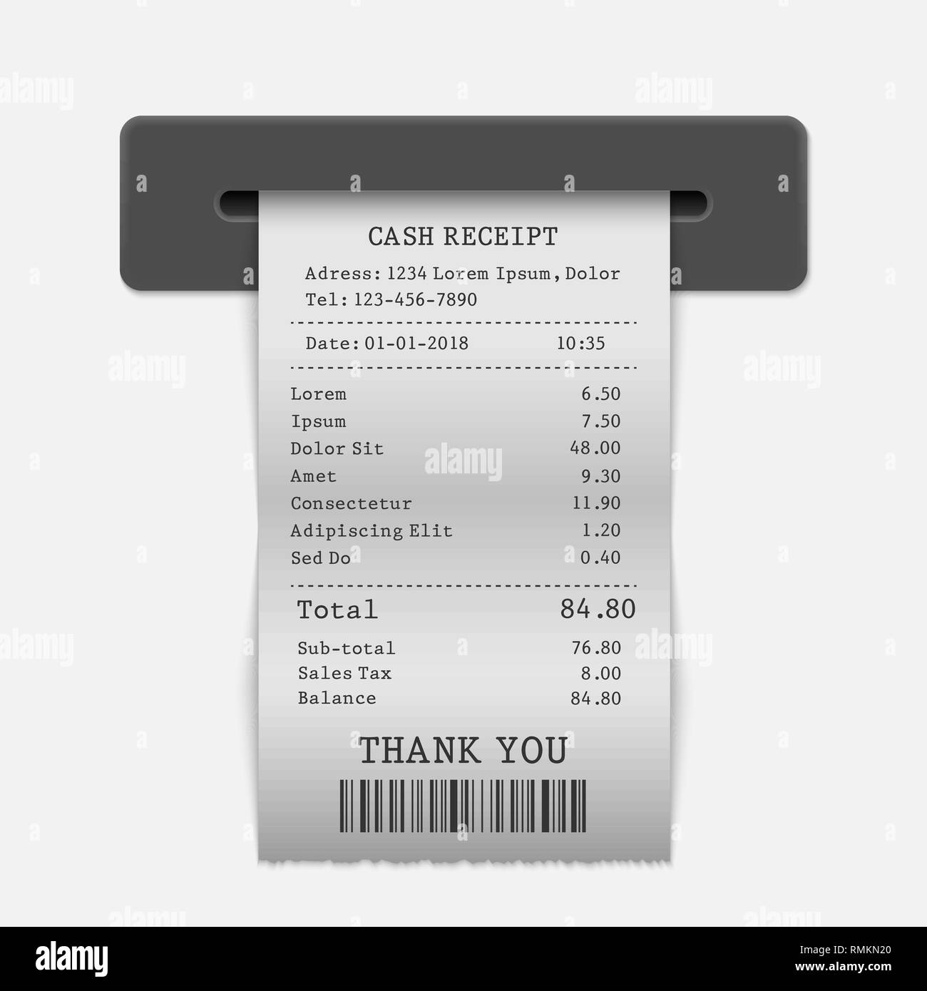 Paper sales printed receipt, bill atm template Stock Vector Image & Art - Alamy