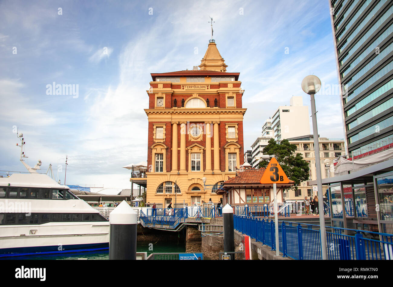 Harbourside view to the Auckland Ferry Terminal, an historic Edwardian ...