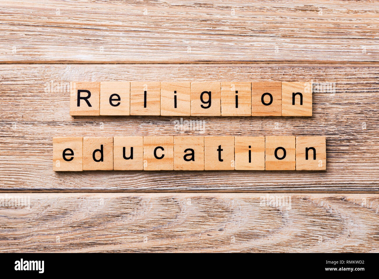 religion education word written on wood block. religion education text ...