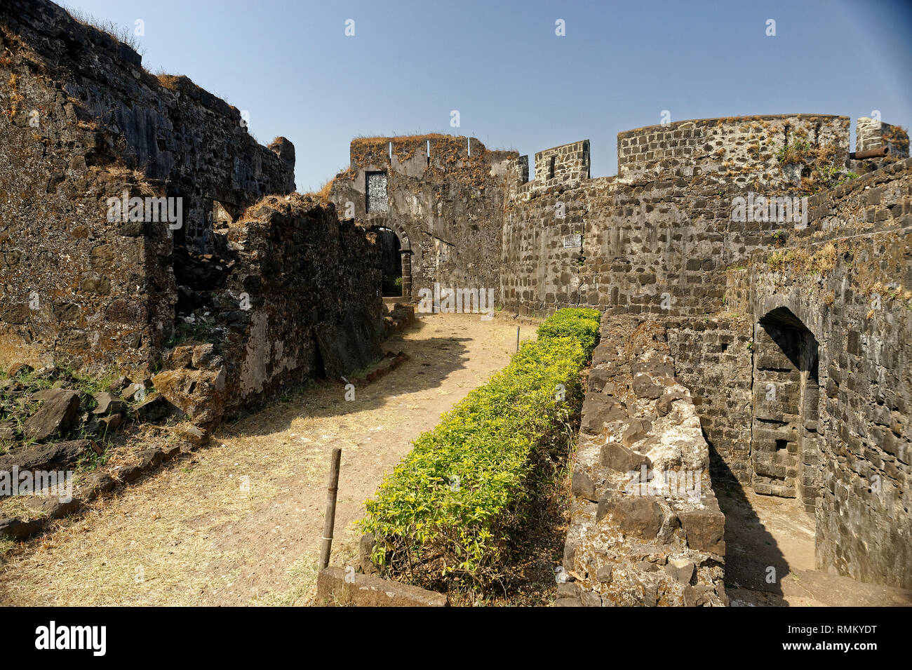 Old fort Korlai fortification wall and ruin structures inside the fort ...