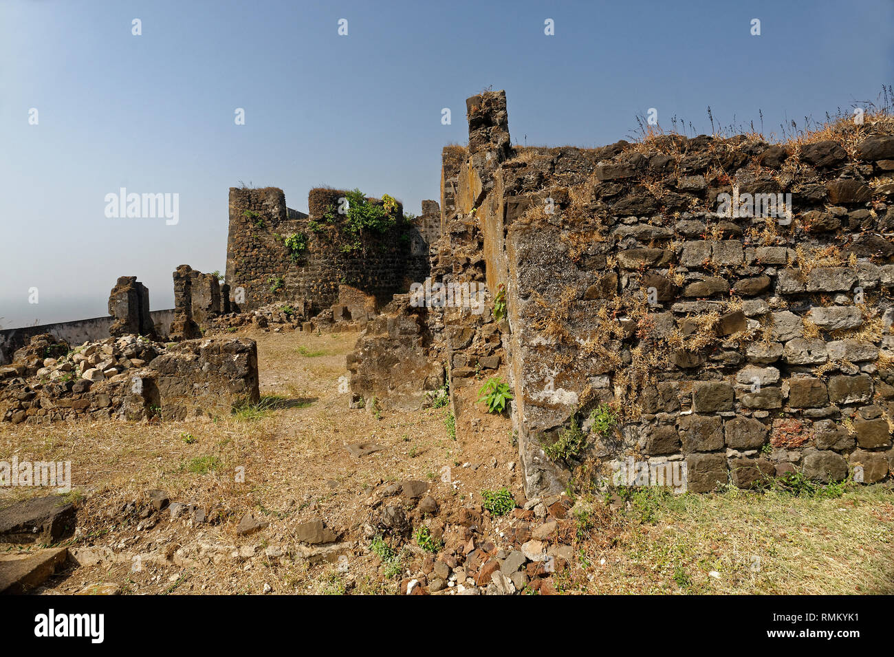 Old fort Korlai fortification wall and ruin structures inside the fort ...