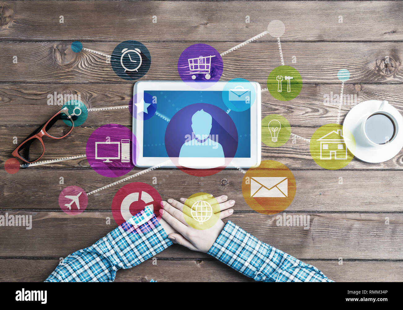 Concept of social communication and networking with media user ...