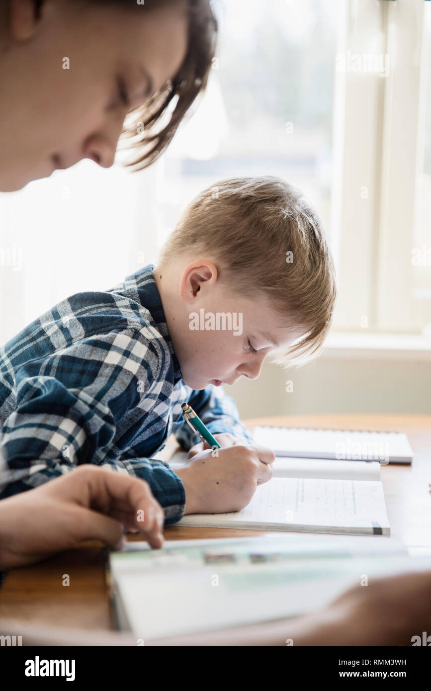 Brothers doing homework Stock Photo - Alamy