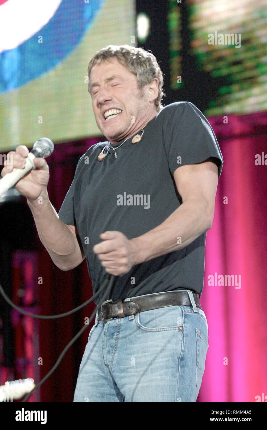 Lead singer Roger Daltrey of the rock band The Who is shown performing ...