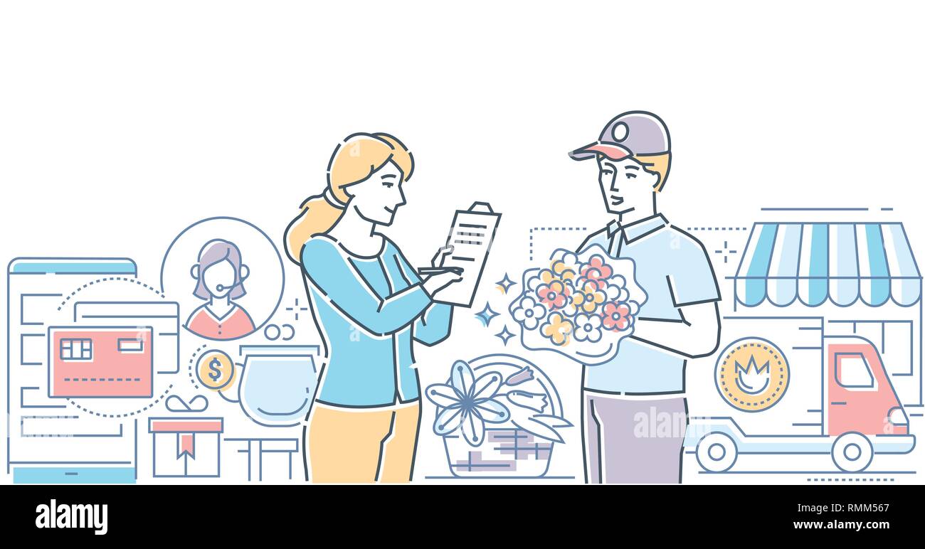 Flower delivery - modern line design style vector illustration Stock ...