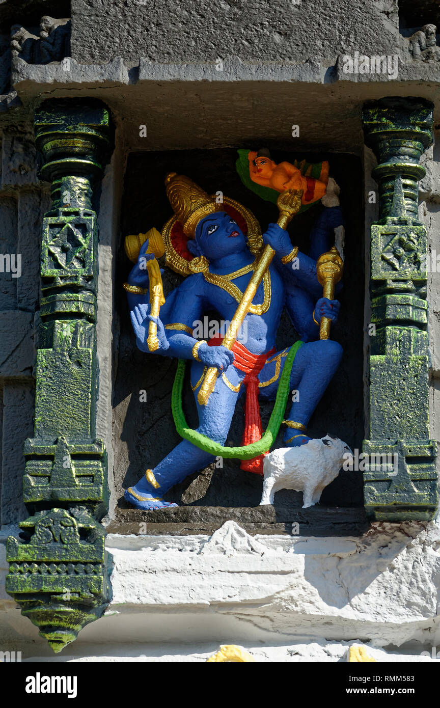 Sculpture of a Hindu god Shiva on the wall of kanakeshwar temple Alibag ...