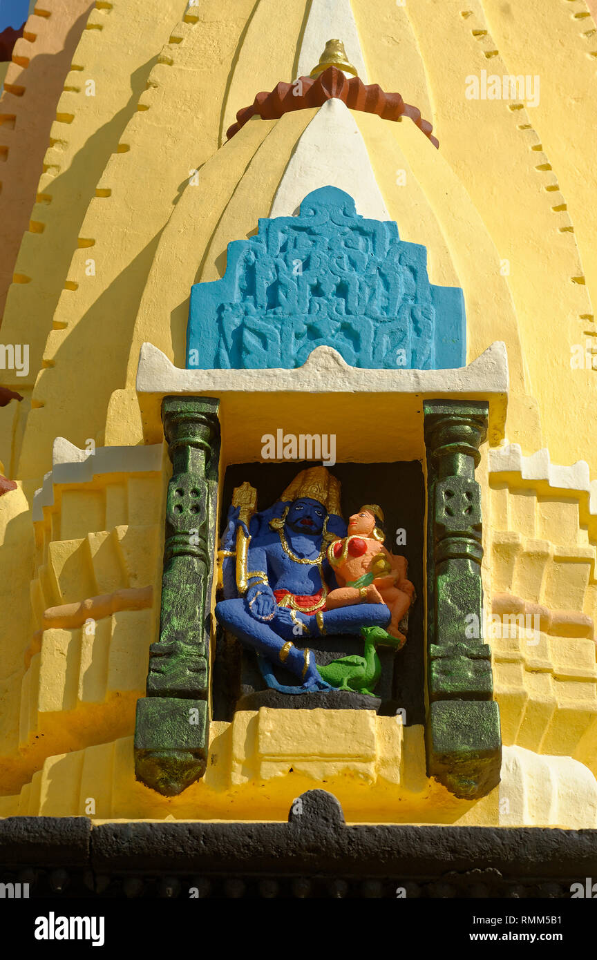 Sculpture of a Hindu god Shiva on the wall of kanakeshwar temple Alibag ...