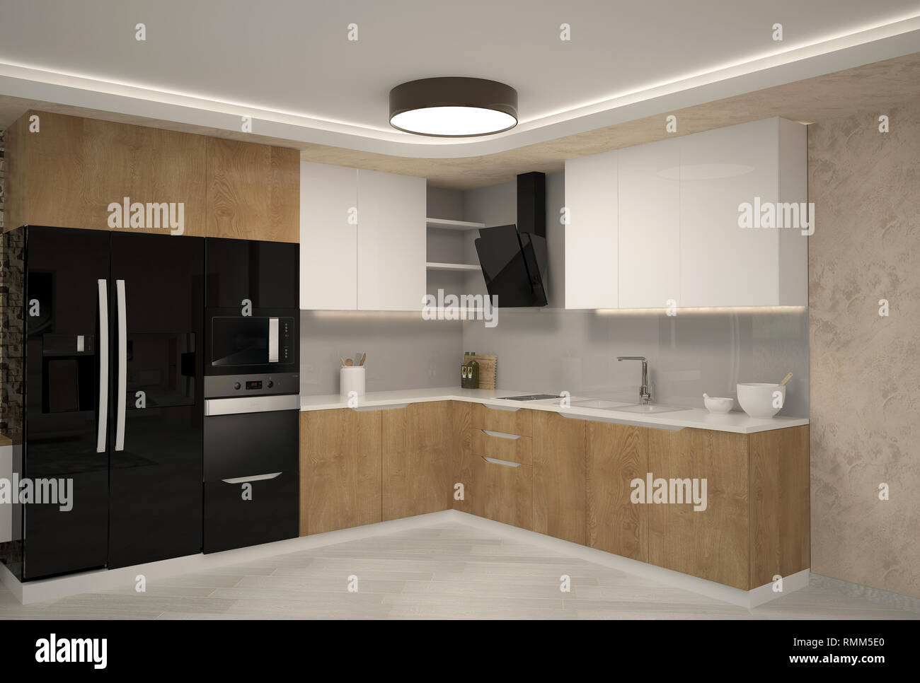 3d kitchen render Stock Photo - Alamy