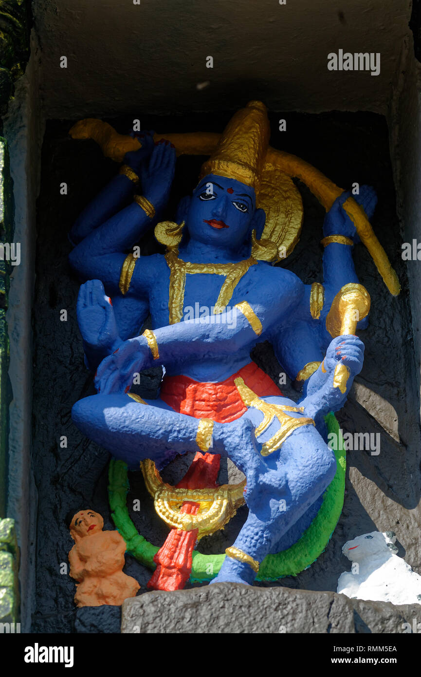 Sculpture of a Hindu god Shiva on the wall of kanakeshwar temple Alibag ...