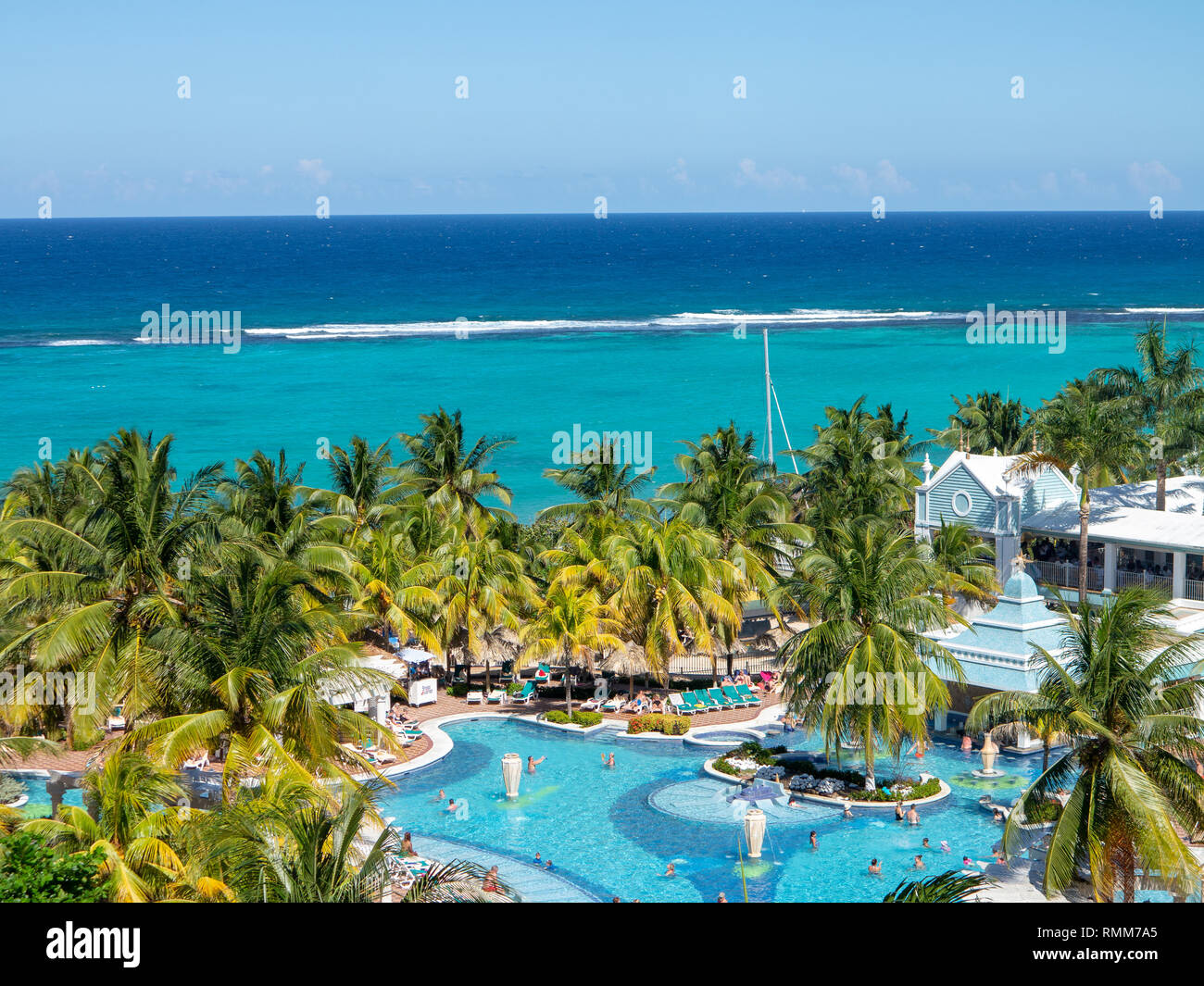 Ocho Rios Jamaica -1 February 2019: Caribbean swimming pool from above ...