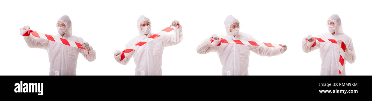Forensic specialist in protective suit isolated on white Stock Photo ...