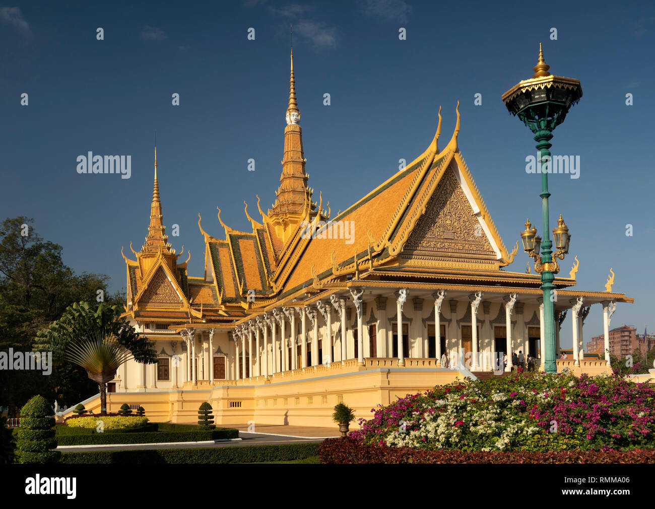 Cambodia, Phnom Penh, City Centre, Royal Palace, Throne Hall from lamp ...