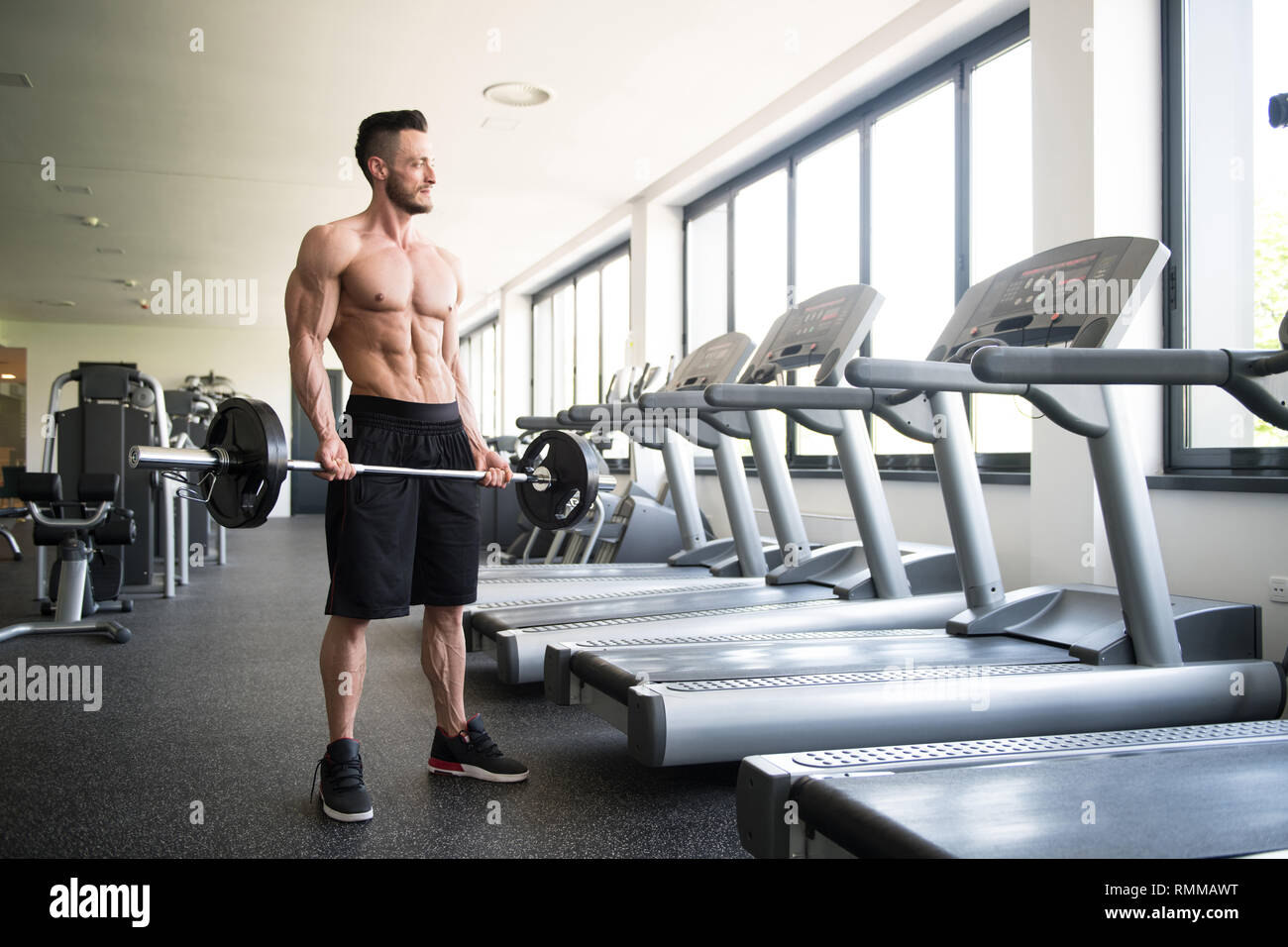 Athlete Working Out Biceps In A Gym - Dumbbell Concentration Curls ...